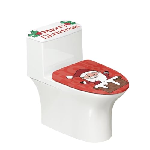 Yewattles Xmas Toilet Decor Toilet Tank Lid Cover Set of 2 Pieces Christmas Santa Claus Toilet Seat Cushion Protector Foldable Toilet Lid Cover for Home Hotel Office Travel