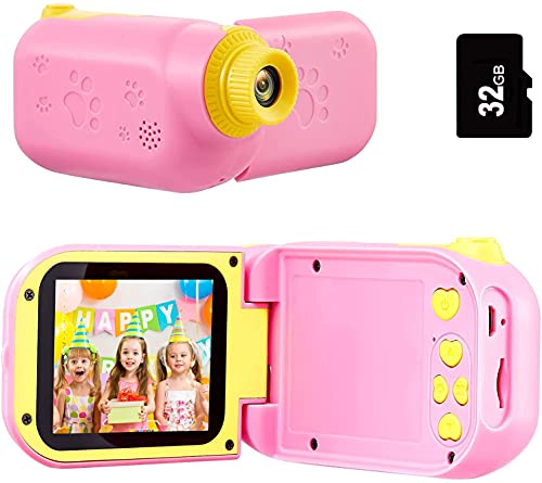 Kids Camera Christmas Birthday Gifts - Boys Girls Kids Video Camera, 2.4IN 1080P Children Digital Camcorder Camera for Kids Girls Boys 3-9 Years Old,32GB SD Card-Pink