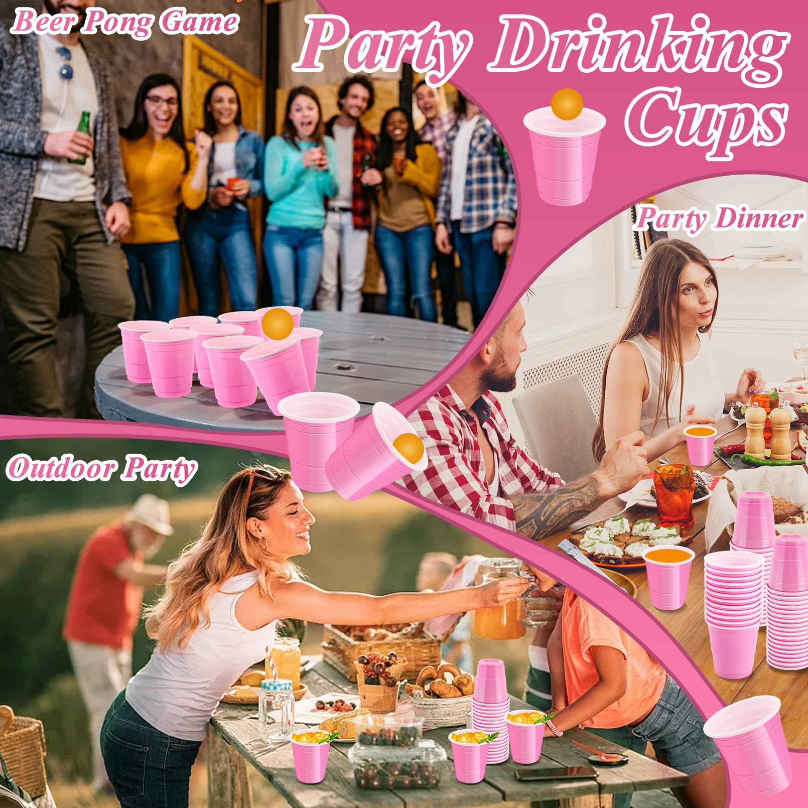 Blcculi 100 Pcs 2 oz Plastic Pink Shot Glasses - Disposable Party Cups for Jello Shots, Bachelorette and Birthday Parties - Mini Tasting Serving Shot Cups