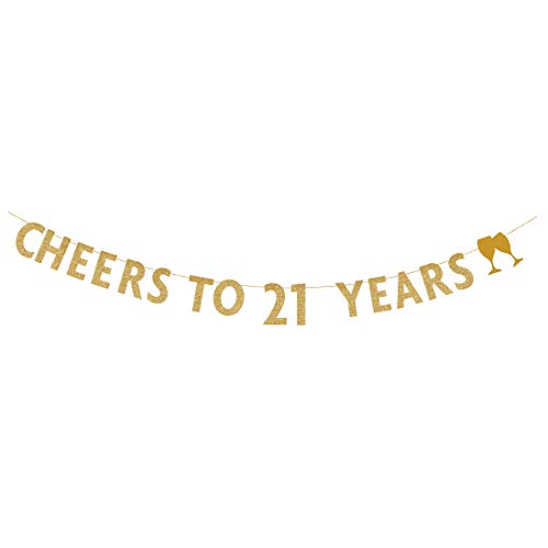MAGJUCHE Gold glitter Cheers to 21 years banner,21th birthday party decorations