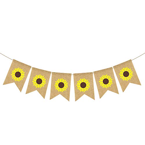 Rainlemon Jute Burlap Sunflower Banner Baby Shower, Birthday Party, Wedding, Graduation Party Decoration