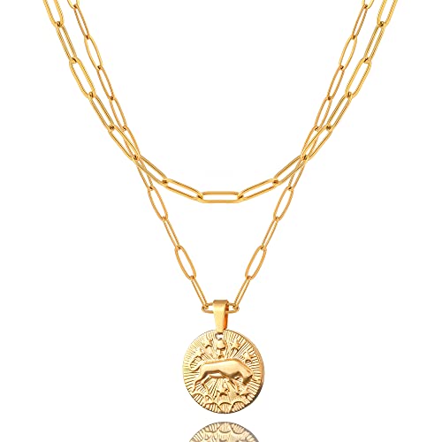Taurus Dainty Zodiac Necklace for Women Zodiac Sign Pendant Necklace 18k Gold Plated Paperclip Chain Necklaces Layered Gold Necklace for Women Birthday Jewelry Gifts