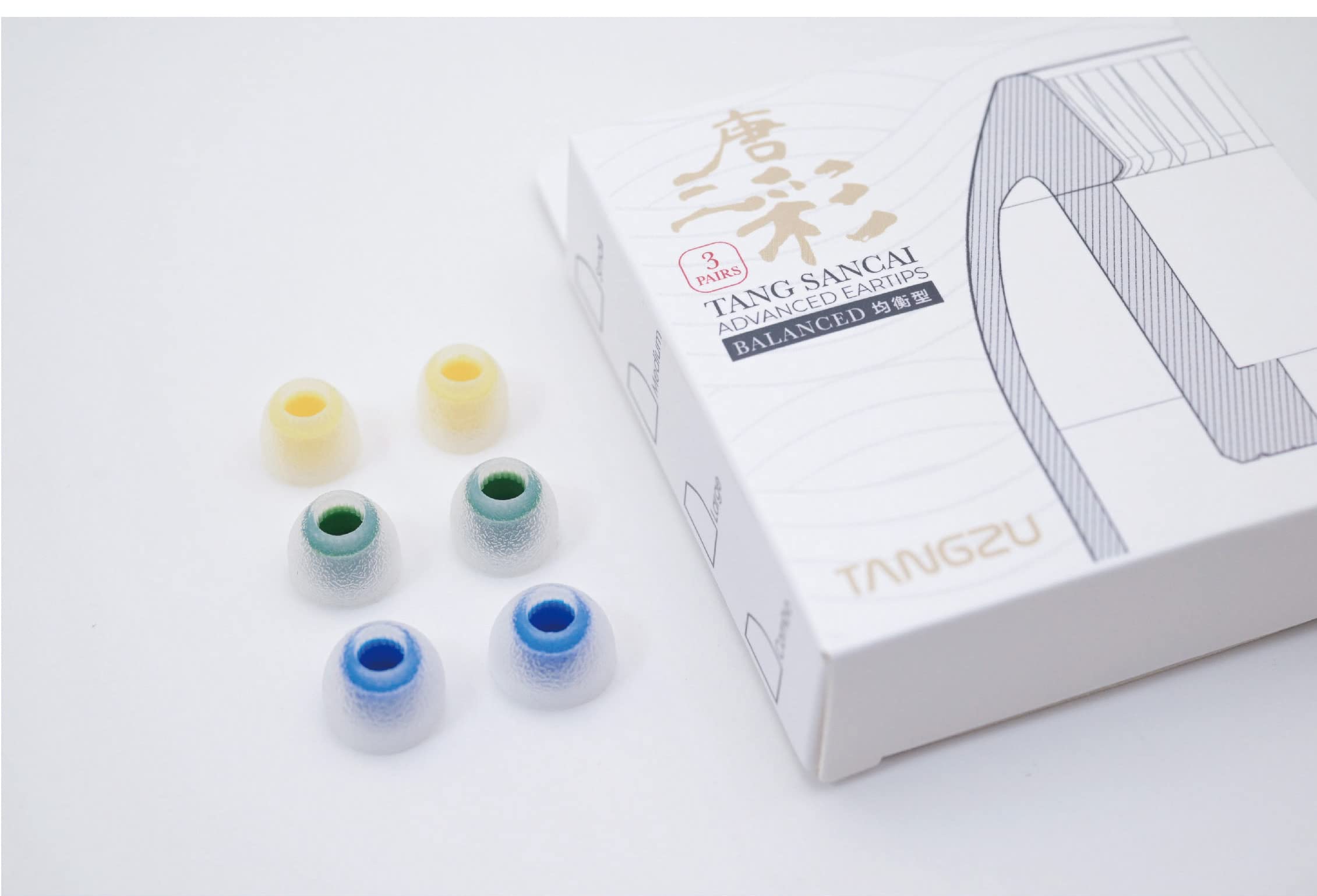 Linsoul TANGZU Tang Sancai in Ear Monitor Ear Plugs, 3 Pairs, Matte Texture Straight Tooth Grooves Eartips for IEMs, in-Ear Earphone, Audiophile Musician (S/M/L)