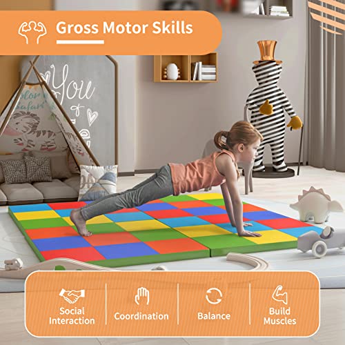 Kids Play Mat Foam Play Mat for Baby, Foldable Baby Foam Play Mat, Waterproof Non-Slip PVC Crawling Mat Suitable for Children's Room, Living Room, Kindergarten Or Nursery (Assorted)