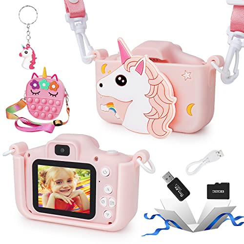 Unicorn Camera for Kids Girls, Christmas Birthday Gifts for Girls Age 3-8, HD Selfie Digital Video Camera for Toddler, Cute Toy Camera with 32GB SD Card Little Girl Toy for 4 5 6 7 8 9 Years Old