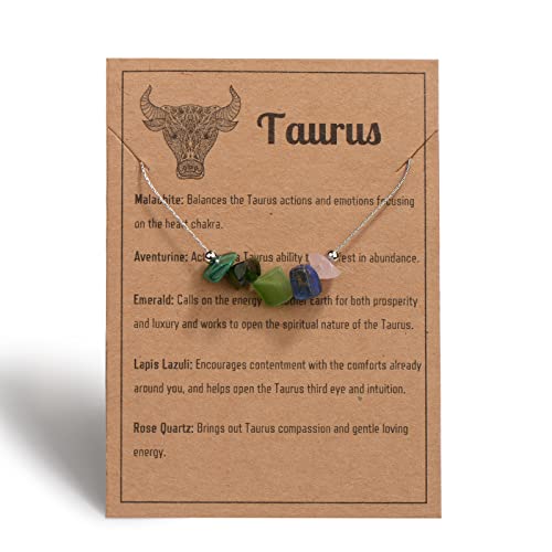 Silver Taurus Necklace Raw Crystals Zodiac Necklace for Women, Natural Stone Zodiac Sign Choker Astrology Jewelry Healing Crystals Horoscope Gifts