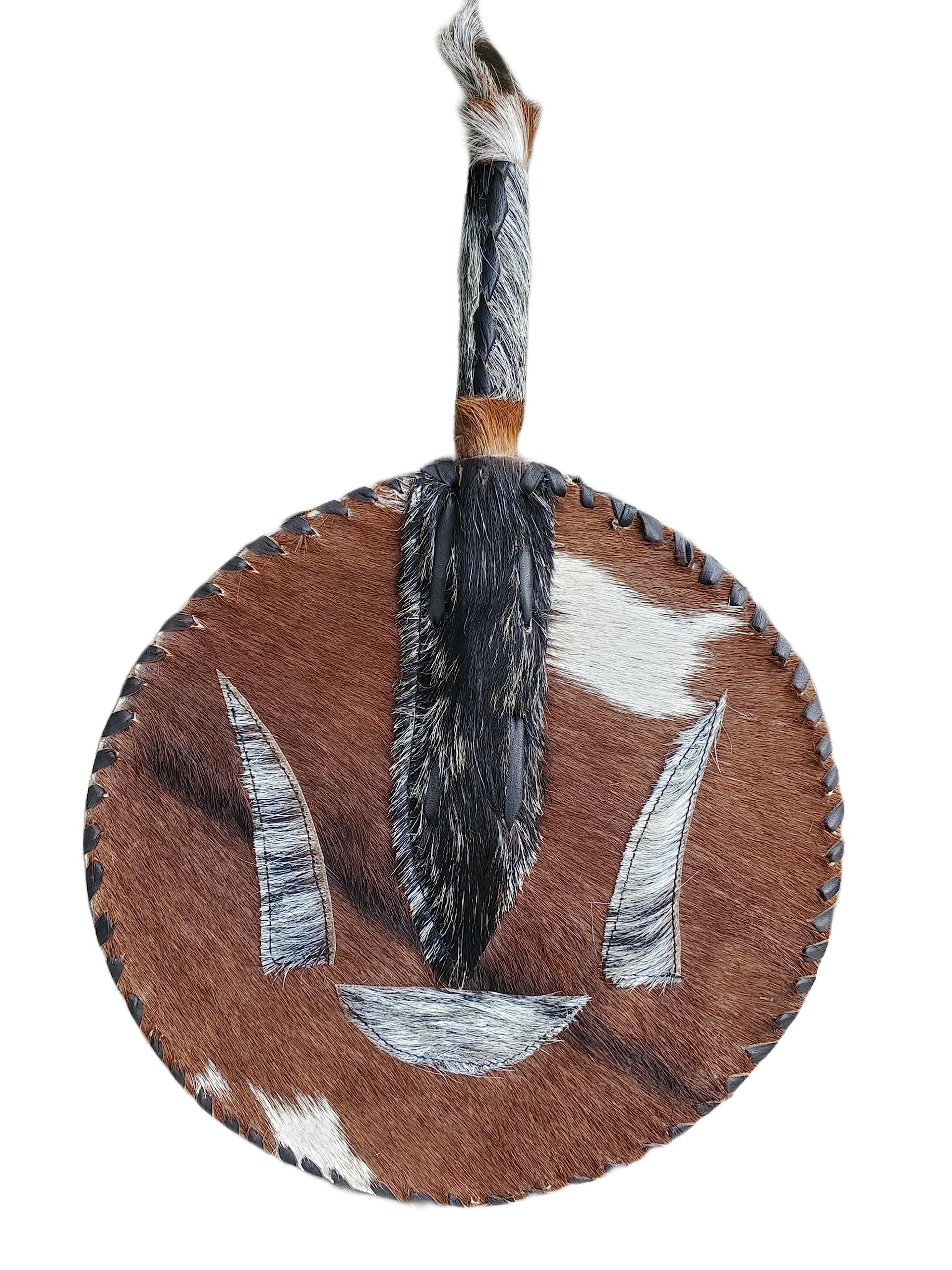 African Round Leather Fan Handmade/Igbo Amaka Hand Fan/Authentic Nigerian Animal Skin Fan/Wedding fan.