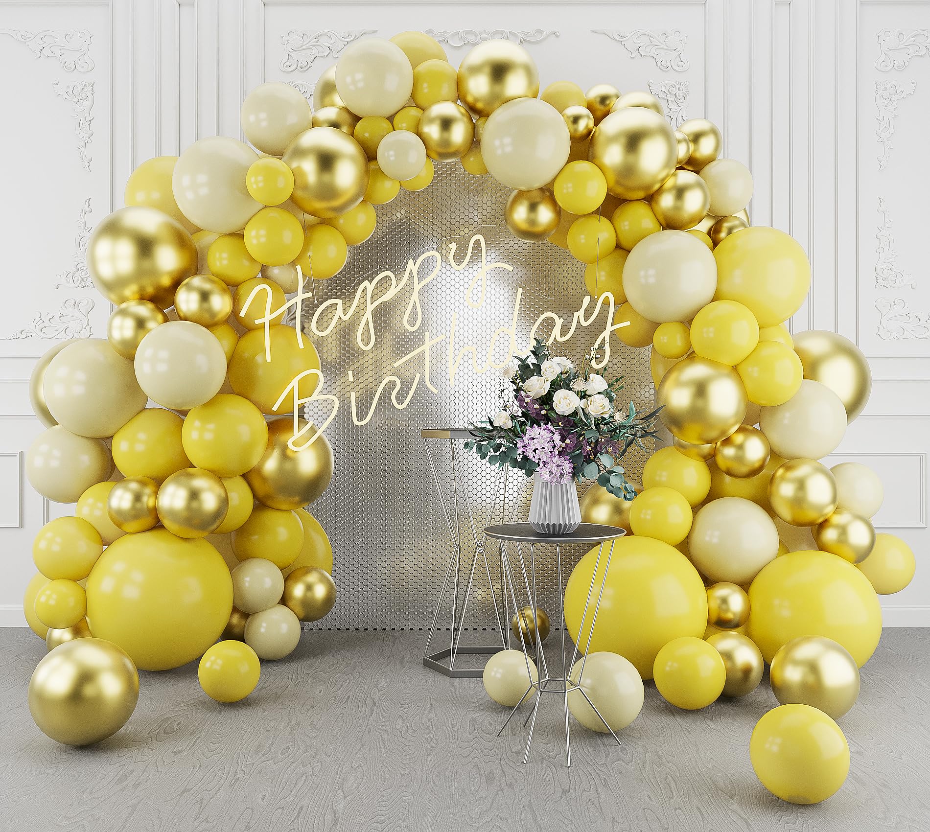 Yellow and Gold Balloons Arch Garland Kit-143Pcs Macaron Yellow Balloons for Birthday Anniversary New Years Baby Shower Graduation Engagement Wedding Party Decoration