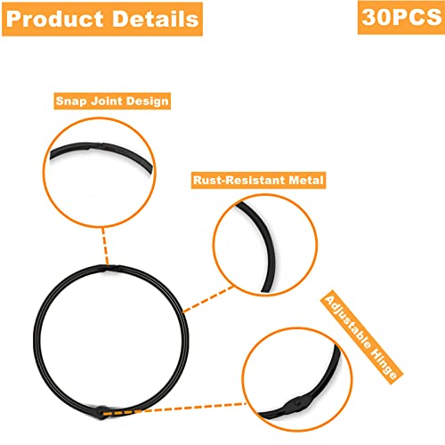 30Pcs Shower Curtain Rings Rustproof Shower Curtain Hooks for Bathroom Decorative Metal Round Shower Ring Hooks for Shower Rods Curtains (Black)