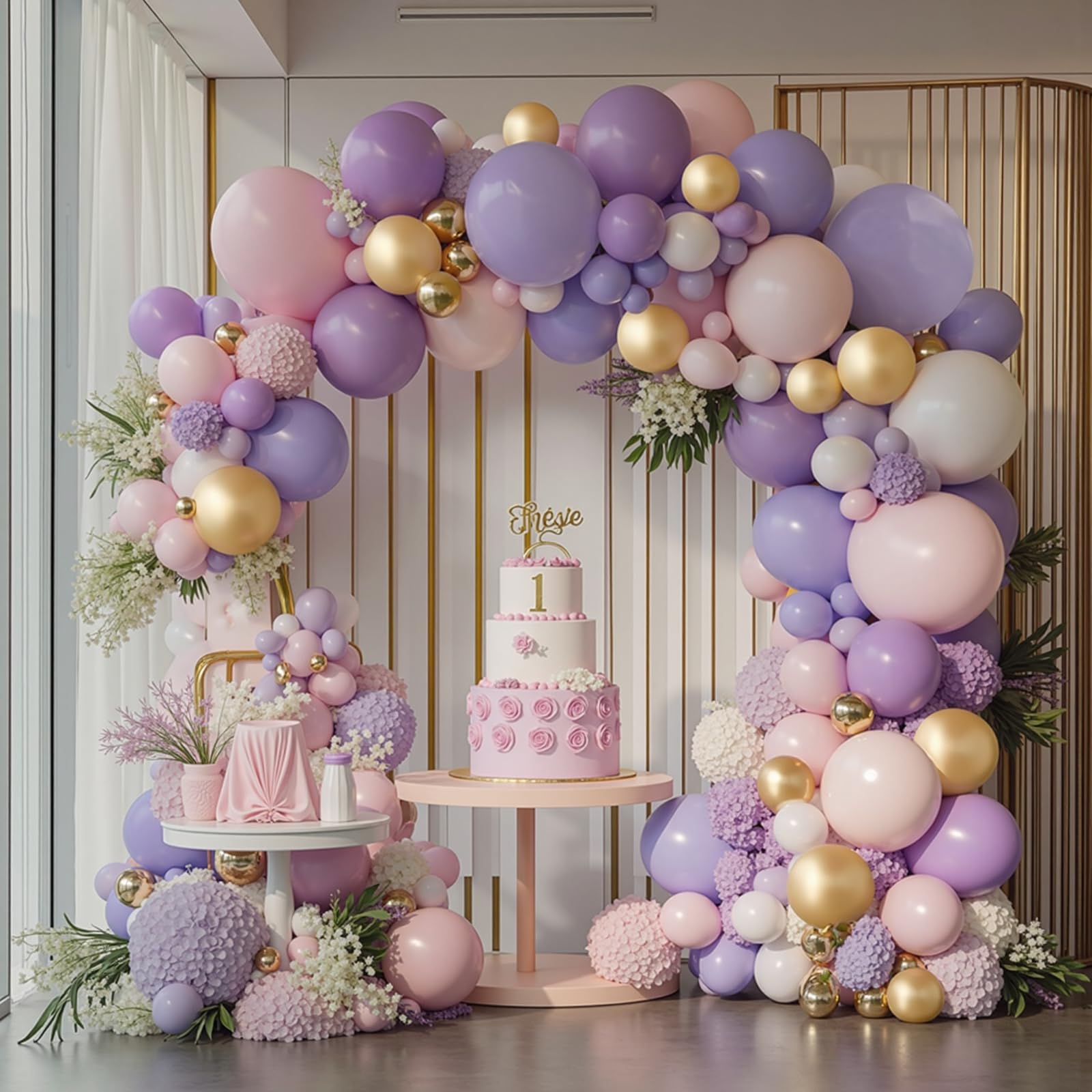 Pink And Purple Balloon Arch Kit, Dusty Purple Pink Metallic Gold Balloons Arch Kit for Women Girls Birthday Wedding Baby Shower Bridal Shower Party Decorations