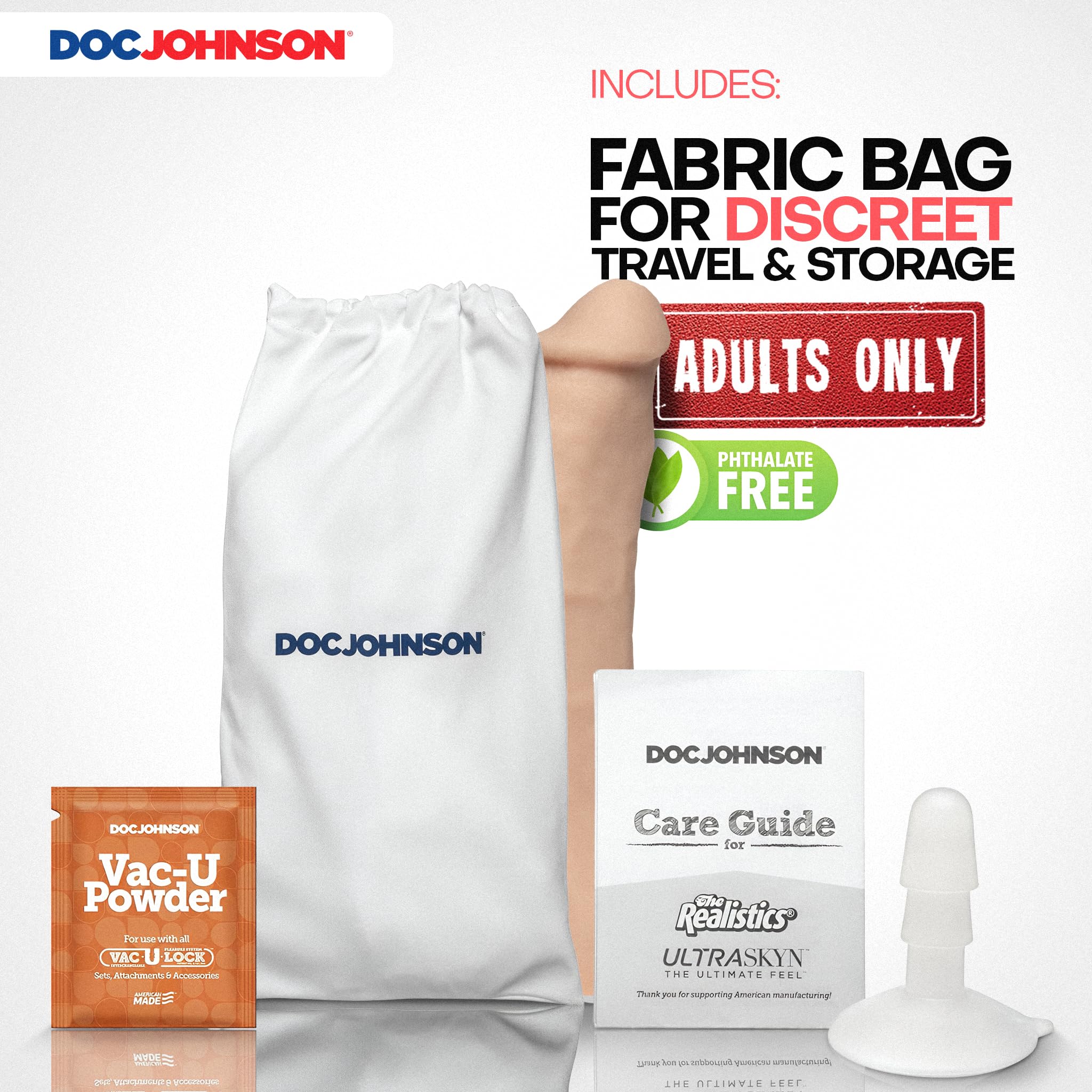 Doc Johnson Signature Series - Chad White - 8.5 Inch Realistic ULTRASKYN Dildo with Removable Vac-U-Lock Suction Cup - F-Machine & Harness Compatible, for Adults Only, Vanilla