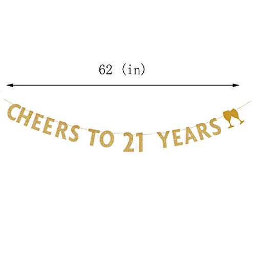 MAGJUCHE Gold glitter Cheers to 21 years banner,21th birthday party decorations