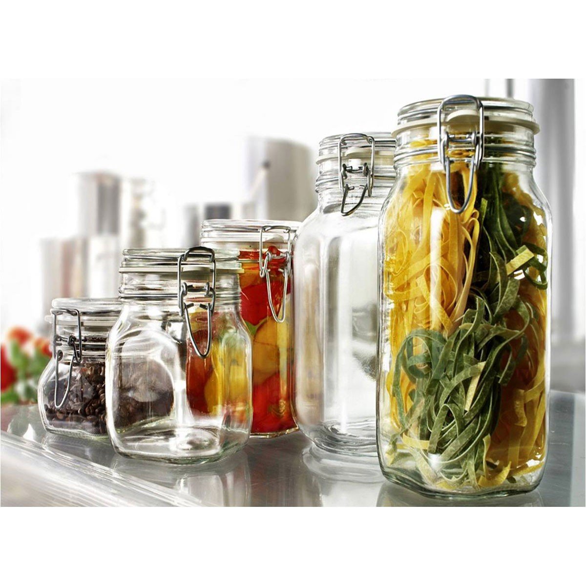 Bormioli Rocco Set OF 2 Bormioli Rocco Fido Square Jars With Clear Bail And Trigger Lids, 50-1/4-oun