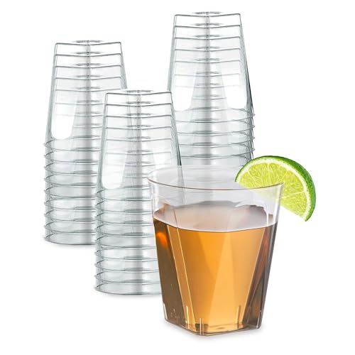 Prestee Clear Plastic Shot Glasses, 2 oz Disposable Shot Glasses - Bulk 100 Pack, Durable Small Cups for Shots, Mini Drinkware for Parties, Events, Reusable or Disposable - Crystal Clear Design