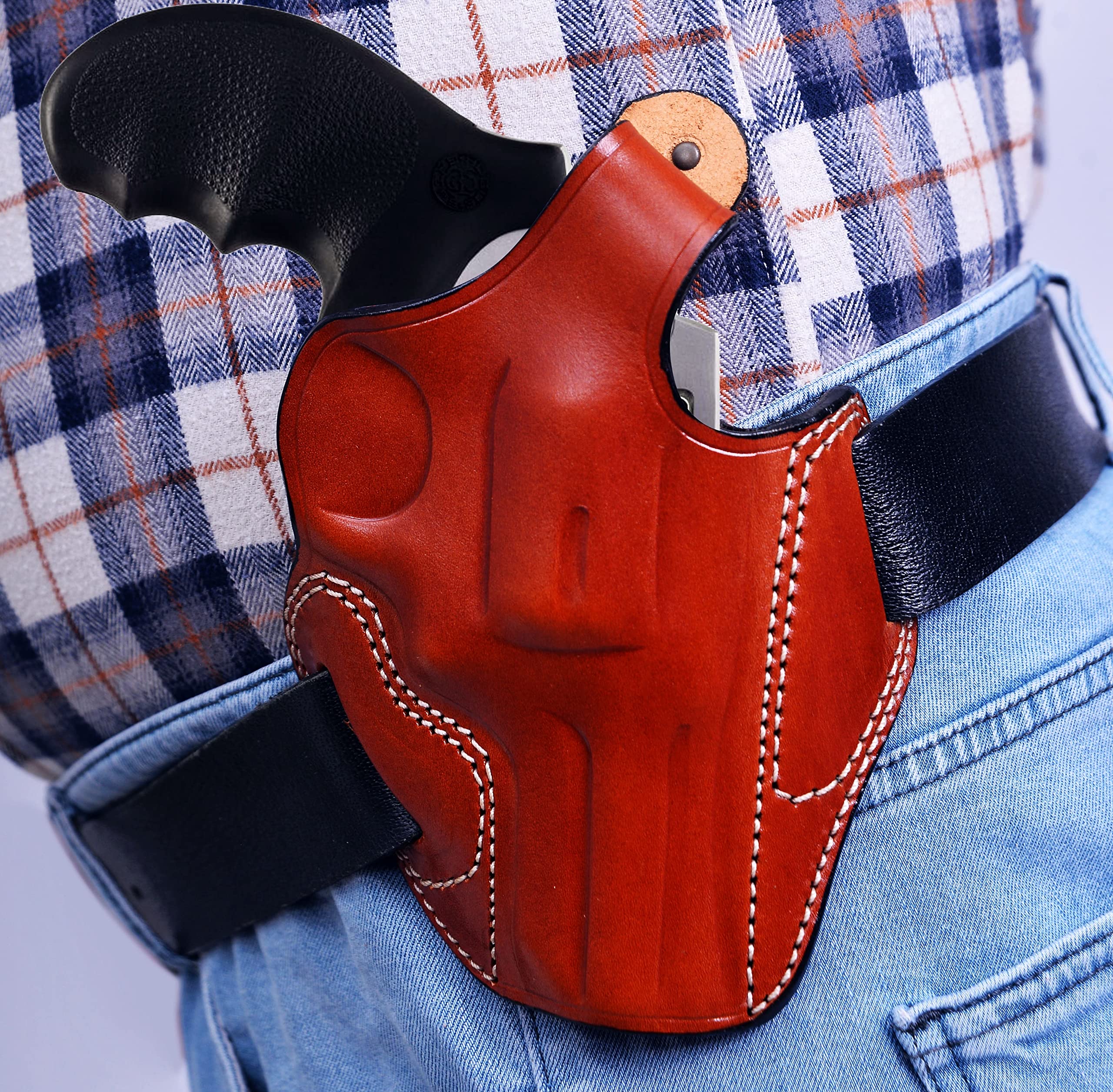 Leather Holster for Taurus 856 Defender 3" Barrel, OWB Thumb Break, Genuine Leather, Right Handed, ShnLeather (Brown)