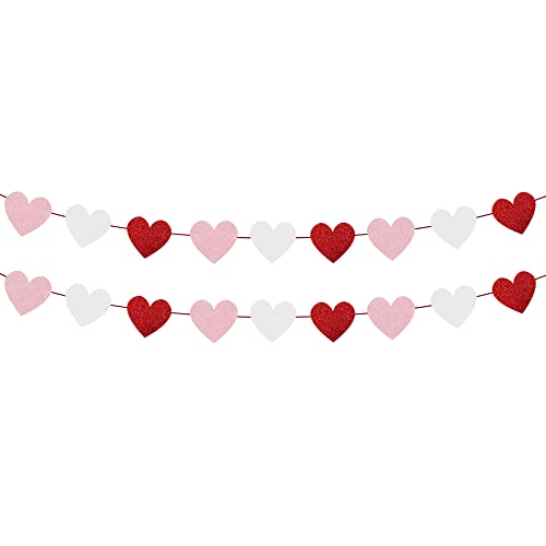 Valentine's Day Banner, Pink & Red Glittery Heart Valentines Day Banner Use for Valentine's Day Anniversary Wedding Engagement Party Home Decorations (Heart)