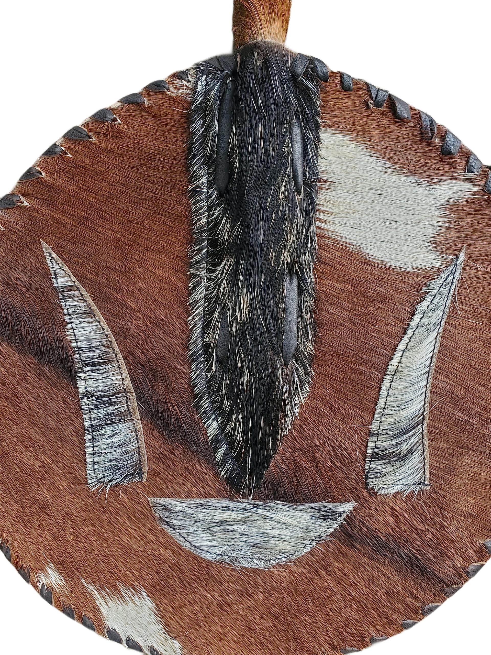 African Round Leather Fan Handmade/Igbo Amaka Hand Fan/Authentic Nigerian Animal Skin Fan/Wedding fan.
