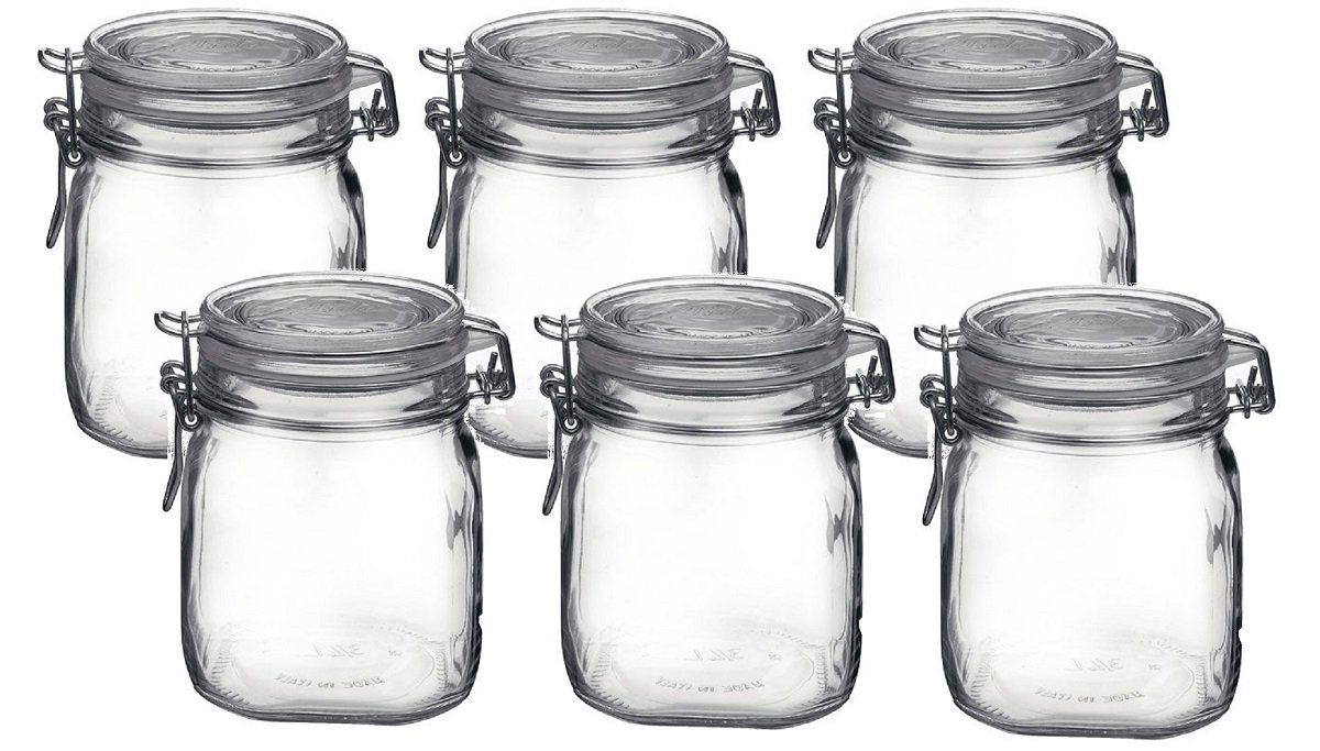 Bormioli Rocco Fido Clear Glass Jar with 85 mm gasket, (6 pack), 75 Liter (Pack of 6)