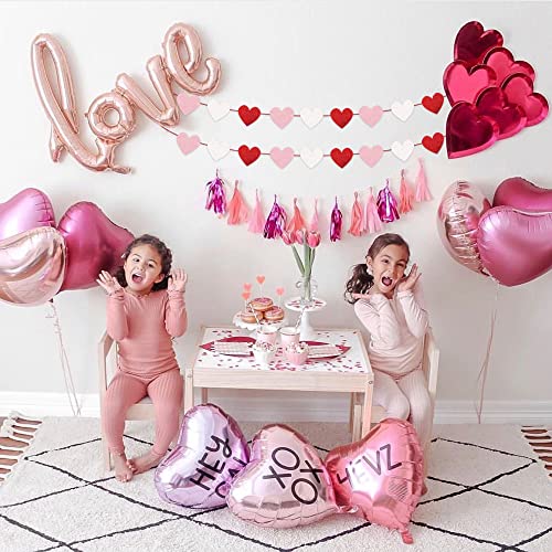 Valentine's Day Banner, Pink & Red Glittery Heart Valentines Day Banner Use for Valentine's Day Anniversary Wedding Engagement Party Home Decorations (Heart)