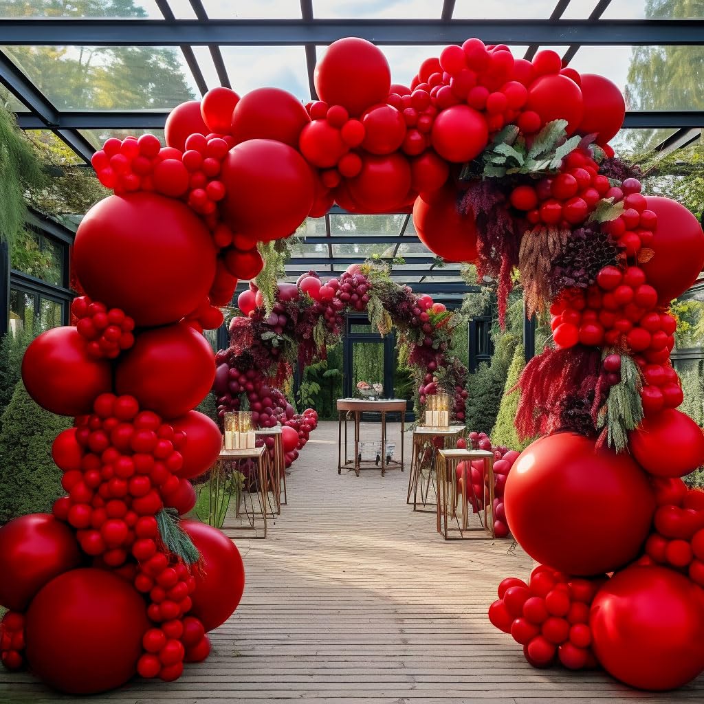 Red Black Balloons Double Stuffed Balloons Different Sizes Latex Ruby Red Balloon Garland Matte Premium Black Balloon Arch Kit for Birthday Wedding Baby Shower valentines Day Christmas Party decoratio