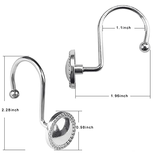 Shower Curtain Hooks, Set of 12 Chrome Shower Curtain Rings, Rust-Resistant Shower Hooks for Bathroom Shower Rod Curtains, Decorative Shower Curtain Hooks