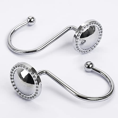 Shower Curtain Hooks, Set of 12 Chrome Shower Curtain Rings, Rust-Resistant Shower Hooks for Bathroom Shower Rod Curtains, Decorative Shower Curtain Hooks