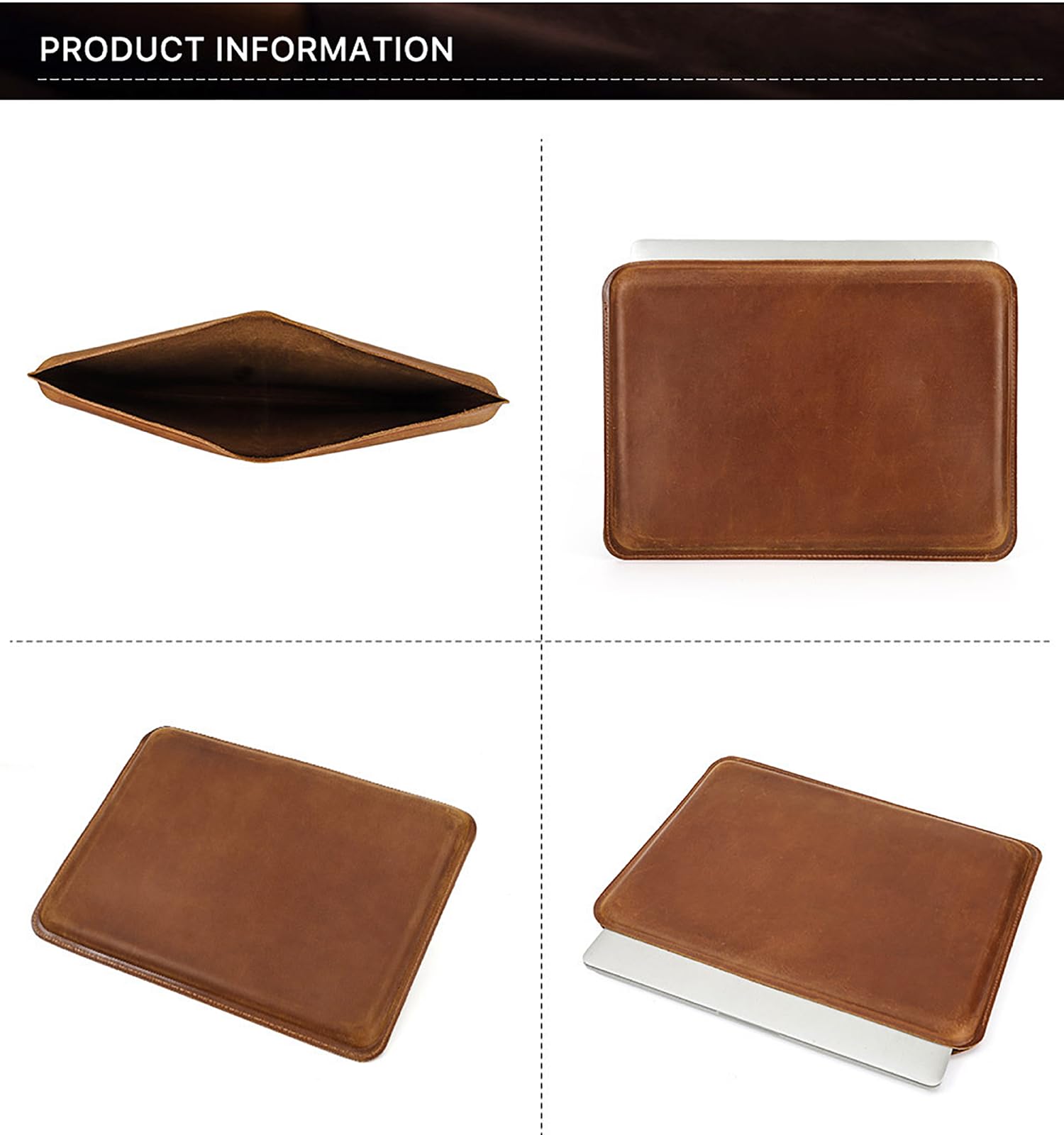 CataPurus Top Grain Leather 16.2" Slim PC Sleeve Case, Solid Vintage Design, Handmade, Compatible with MacBook Pro 16.2" A2485 M1 Max 15" Touch Bar A2141 A1707 Pro 16" Touch ID A1990, Brown 16.2 Inch