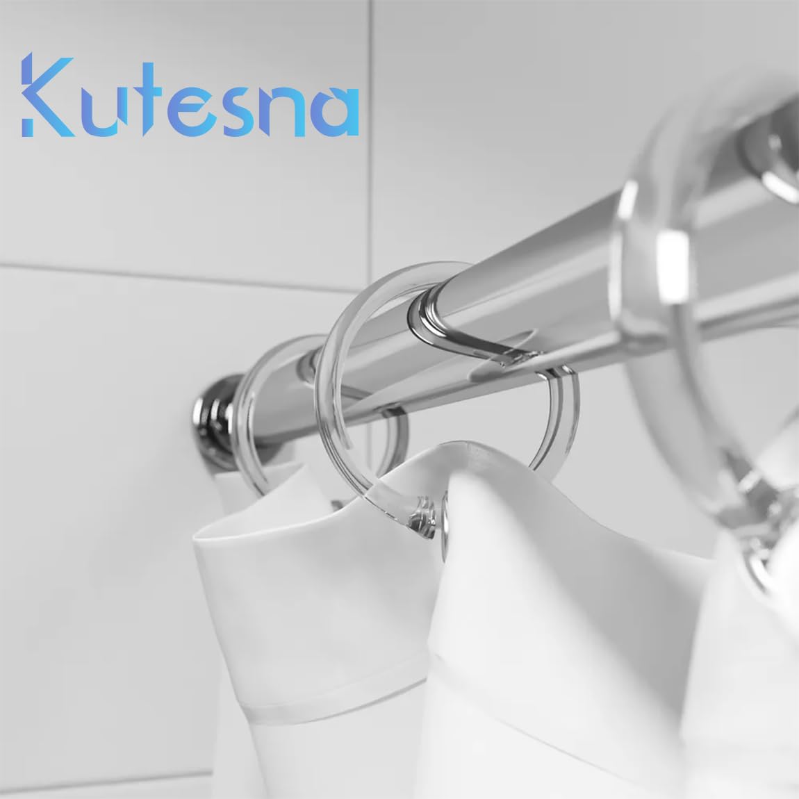Kutesna 24 PCS Clear Plastic Shower Curtain Rings, Easy Snap Closure Shower Curtain