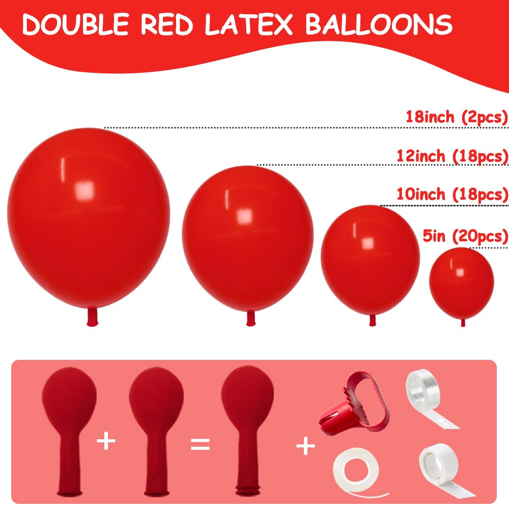 Red Black Balloons Double Stuffed Balloons Different Sizes Latex Ruby Red Balloon Garland Matte Premium Black Balloon Arch Kit for Birthday Wedding Baby Shower valentines Day Christmas Party decoratio