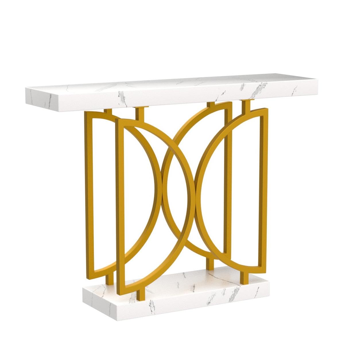 Tribesigns Gold Console Table, 39 Inch Entry Sofa Table with Double D-Shaped Metal Base, Contemporary Accent Table with Faux Marble Veneer for Entryway, Hallway, Entrance, Living Room