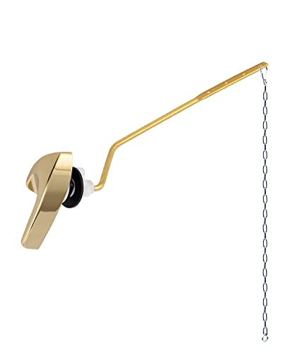 Hibbent Toilet Handle Replacement, Side Mount Tank Flush Lever Handle Compatible with Kohler Toilet Tank, Toilet Trip Lever with Stainless Steel Flapper Chains, Toilet Repair Handle, Polished Brass