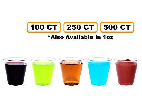 100 Shot Glasses Premium 2oz Clear Plastic Disposable Cups, Perfect Container for Jello Shots, Condiments, Tasting, Sauce, Dipping, Samples