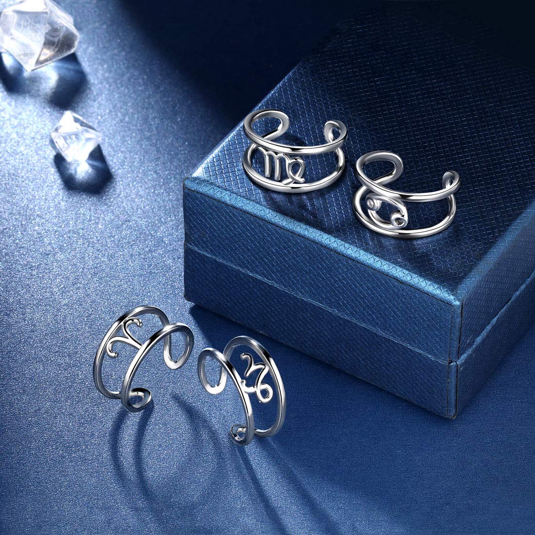 beautlace Taurus Adjustable Ring Constellation Astrology Silver Plated Opening Statement Horoscope Zodiac Ring for Women Men Jewelry Gift KR0002J-W