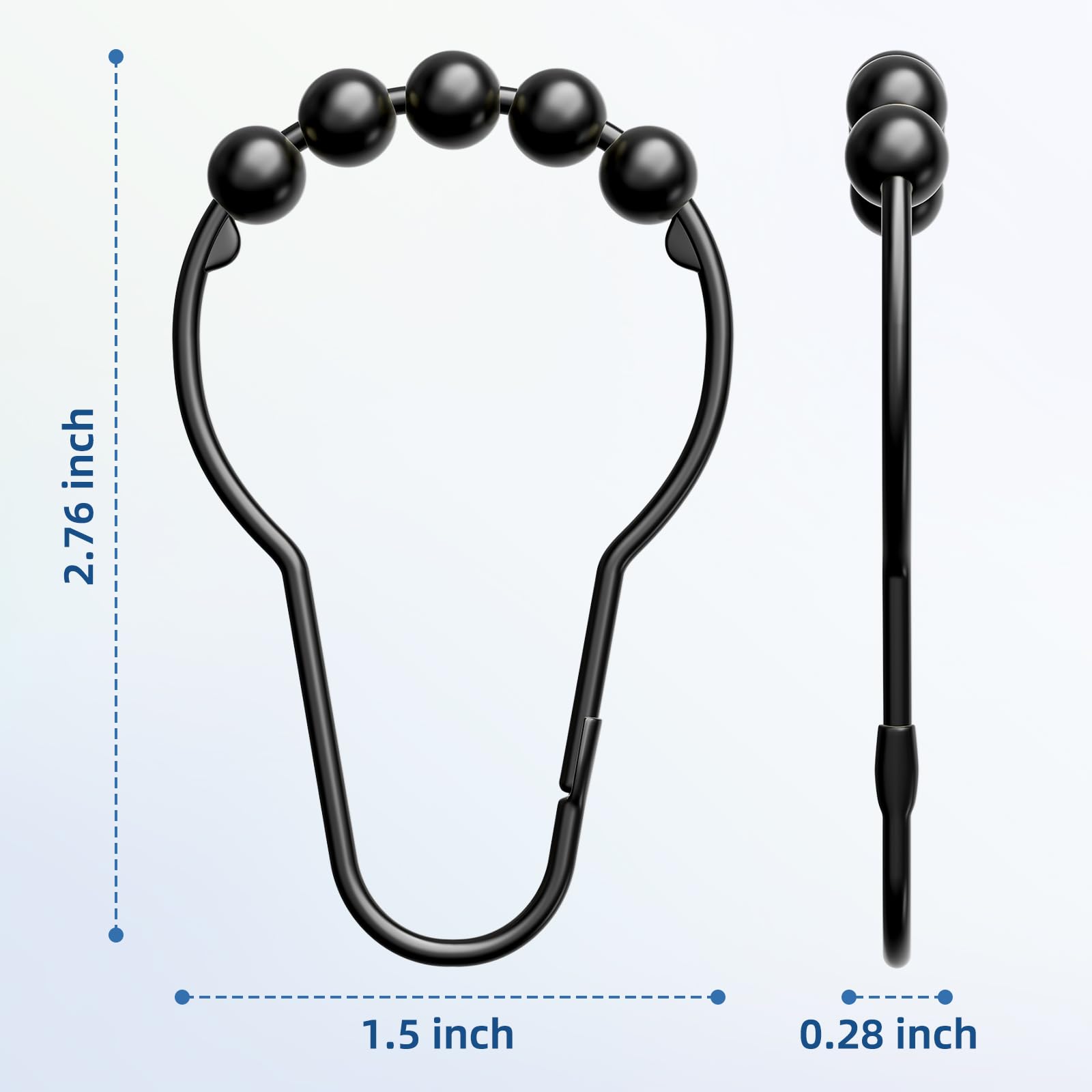 Titanker Shower Curtain Rings Hooks, Rust-Resistant Metal Shower Curtain Hooks for Bathroom Shower Rods Shower Hooks Shower Rings for Curtain - Set of 12, Matte Black