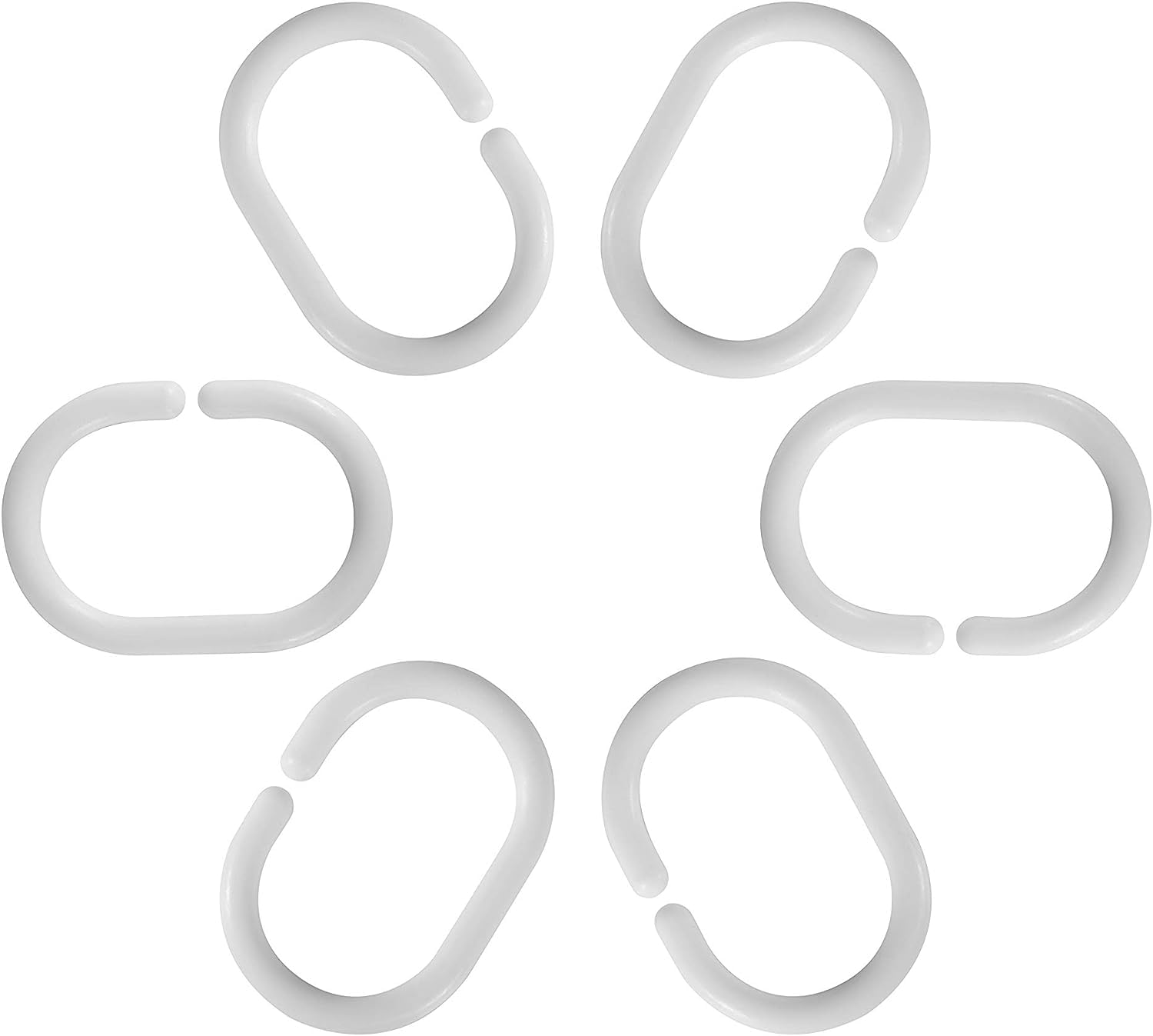 White Plastic Shower Curtain Rings Hooks for Bathroom Shower Window Rod (White 24 Pack)