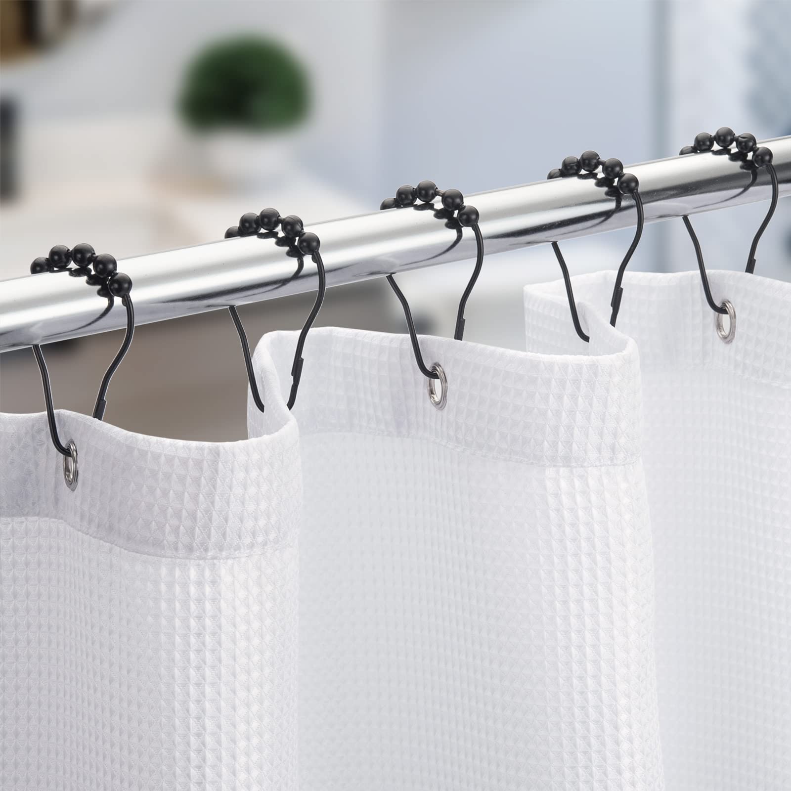 Titanker Shower Curtain Rings Hooks, Rust-Resistant Metal Shower Curtain Hooks for Bathroom Shower Rods Shower Hooks Shower Rings for Curtain - Set of 12, Matte Black