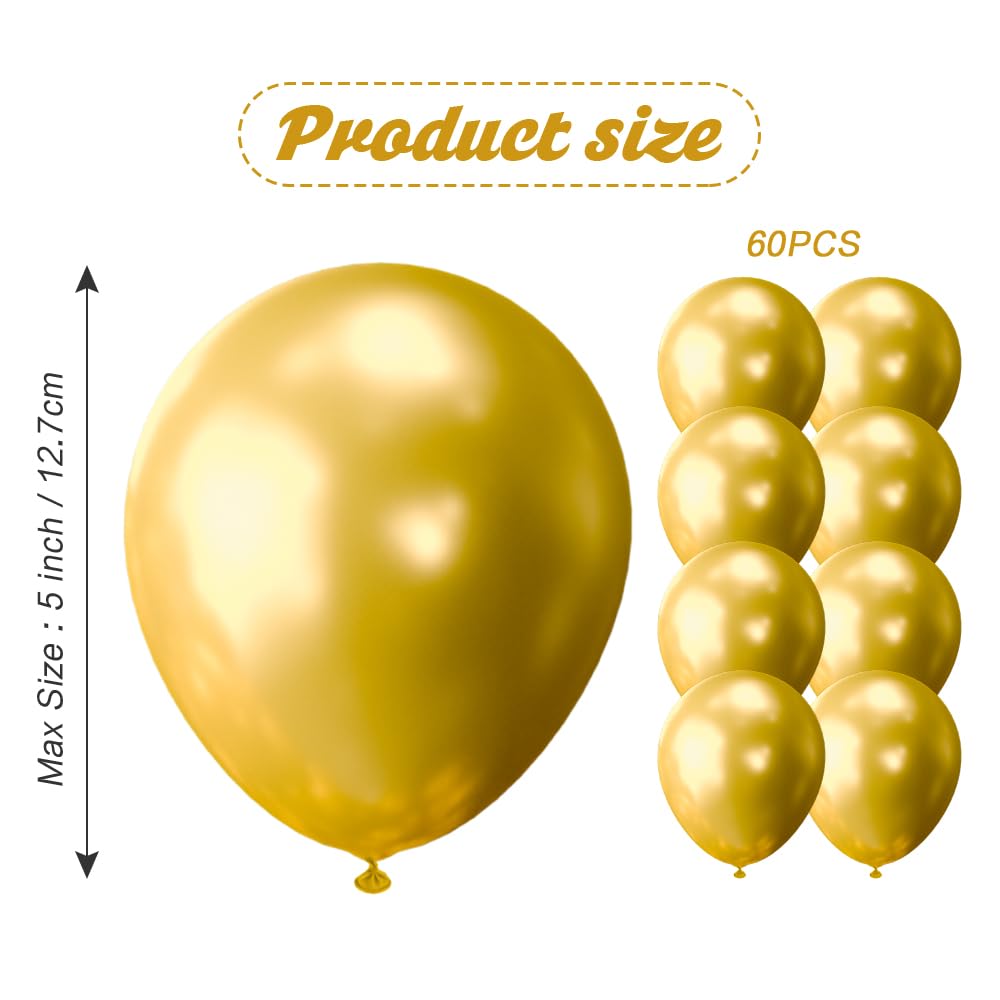 Gold Metallic Balloons - 60pcs, 5 Inch, Golden, For Christmas, Valentine's Day, Parties & More