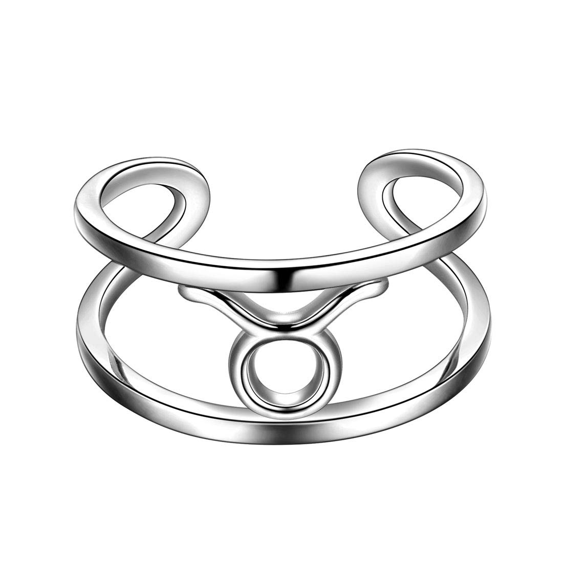 beautlace Taurus Adjustable Ring Constellation Astrology Silver Plated Opening Statement Horoscope Zodiac Ring for Women Men Jewelry Gift KR0002J-W