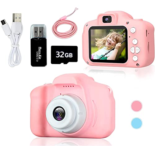 Gridspace Upgrade Kids Camera Toys for 3 4 5 6 7 8 9 Year Old Girl Christmas Birthday Gift Digital Video Camera,Mini Play Video Camera with 1080P HD 2 Inch Screen with 32GB Card