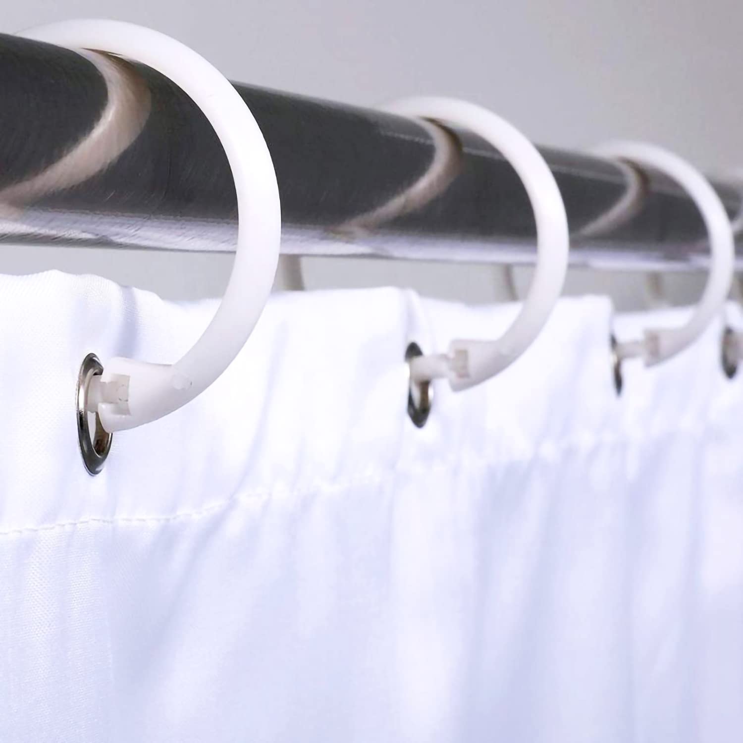 Kutesna 12 PCS White Plastic Shower Curtain Rings, Easy Snap Closure Shower Curtain