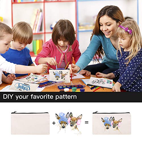 Katieyca 10 PCS Canvas Zipper Pouch, Blank DIY Craft Pen Bag, Multi-purpose Cosmetic Bag to Store Personal Belongings for Travel and Work (Beige, 8.3"x4.7")