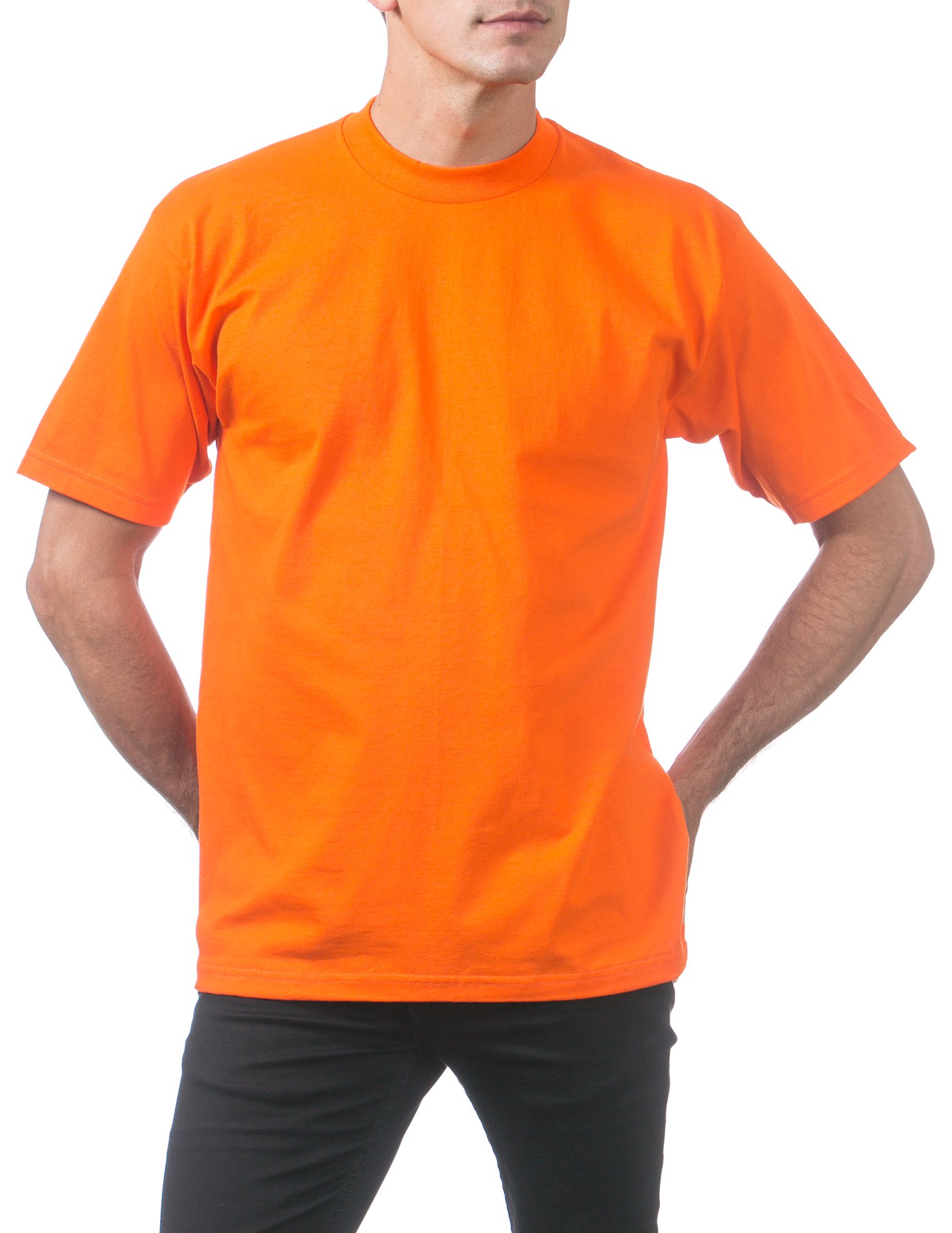 Pro Club Men's Heavyweight Cotton Short Sleeve Crew Neck T-Shirt, Orange Tang, 3X-Large