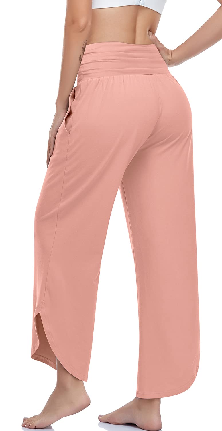 UEU Women's Wide Leg Yoga Pants High Waisted Comfy Dance Sweatpants Loose Casual Soft Lounge Joggers with Pockets (Dusty Pink, S)