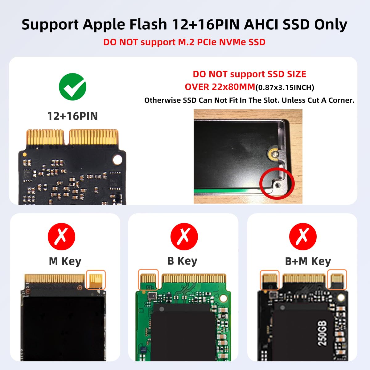 MAIWO MacBook SSD Enclosure, 12+16 PIN AHCI SSD to Type-C Adapter, USB3.2 GEN2x2 20Gbps, for 2013-2017 MacBook Pro Retina/Air/Mac Mini/Pro Apple Flash SSD