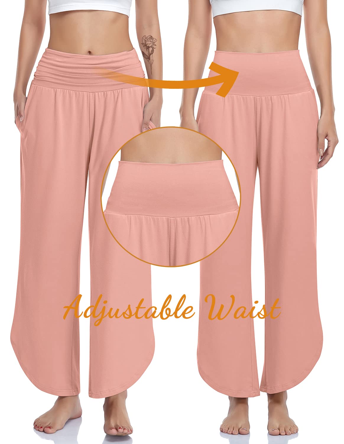 UEU Women's Wide Leg Yoga Pants High Waisted Comfy Dance Sweatpants Loose Casual Soft Lounge Joggers with Pockets (Dusty Pink, S)
