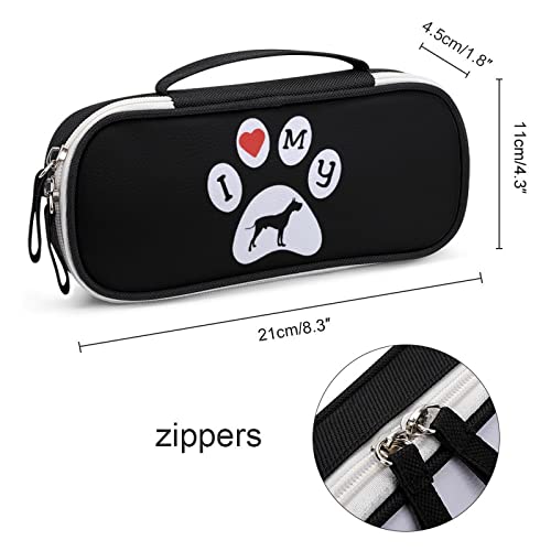 I Heart Love My Great Dane Printed Pencil Case Bag Stationery Pouch with Handle Portable Makeup Bag Desk Organizer