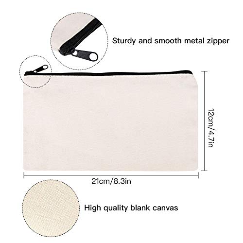 Katieyca 10 PCS Canvas Zipper Pouch, Blank DIY Craft Pen Bag, Multi-purpose Cosmetic Bag to Store Personal Belongings for Travel and Work (Beige, 8.3"x4.7")