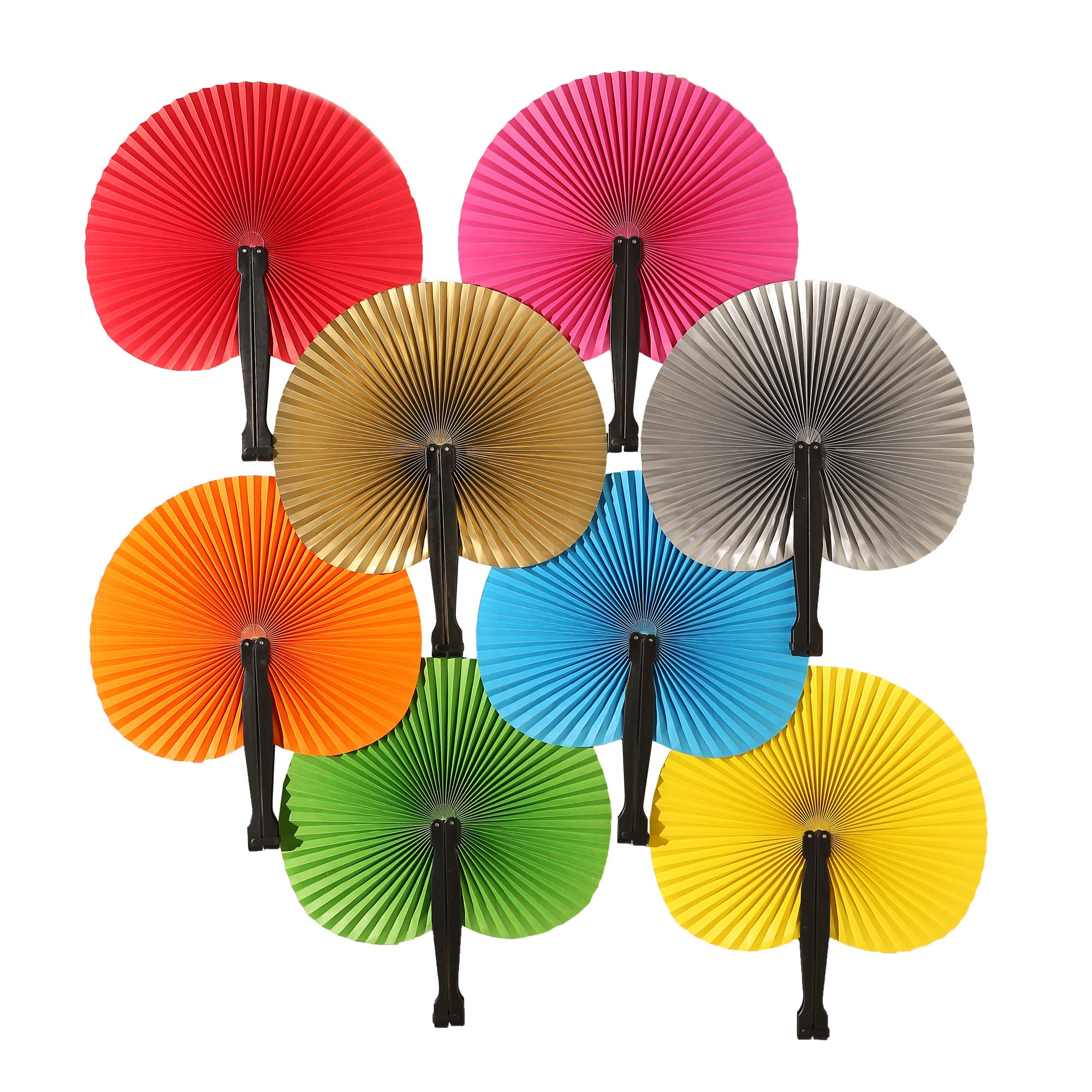 Bestage 24 Pieces Folding Paper Hand Fans Handheld,Multicolor Round Decorative Wedding Foldable Fans Chinese and Japanese Fans Bulk for Bridal Guest Church Party Favors Dancing Birthday DIY