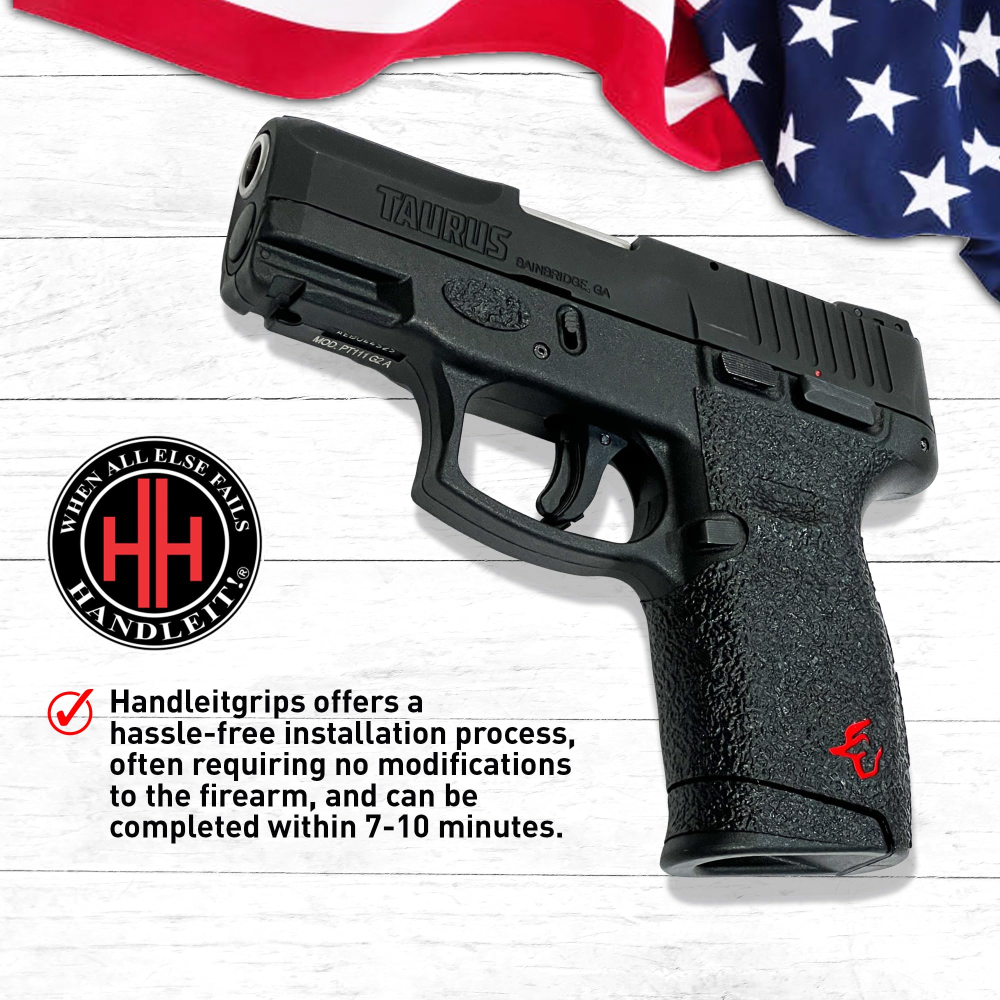 Handleitgrips Gun Grip Tape Compatible with Taurus G2C | Black Textured Rubber Pistol Grip Tape with Red Insert | Gun Accessories | Veteran Owned