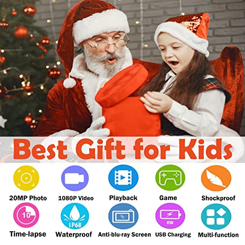 SHOWCAM Kids Waterproof Camera Best Gift for Children with Video, Underwater Child Cam for Boy Age 3,4,5,6+, Selfie Supported 1080P 8MP 2.4 Inch Large Screen, 16GB, Silicon Handle - Blue